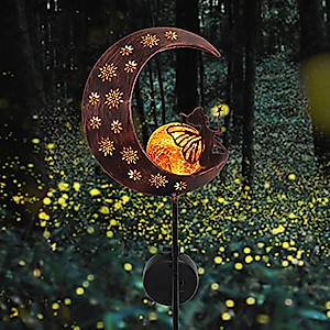 TERESA'S COLLECTIONS Yard Art Decorations Outdoor Moon Backyard Decor, 39 Inch Angel Garden Gifts Decor for Outside Lawn Ornaments Fairy Solar Stake Lights Crackle Glass Globe Patio Landscape Pathway