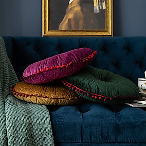 vctops Velvet Soft Round Chair Pads Cute Gradient Pom Pom Indoor Dining Chairs Cushion (Dark Green, Diameter 16")