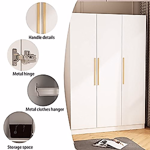FAMAPY 3 Doors Wardrobe with Shelevs, Armoire Wardrobe Closet with Hanging Rod, Wooden Handles, Armoire Closet for Bedroom White (47.2”W x 18.9”D x 70”H)