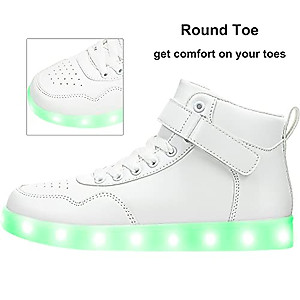 APTESOL Unisex LED Shoes High Top Light Up Sneakers USB Rechargeable Flashing Shoes for Women Men (White,8 Women/6.5 Men)