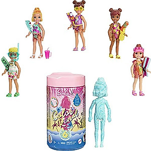 Barbie Chelsea Color Reveal Doll: 6 Surprises, Marble Blue Look, Hair Color Change, Sand & Sun Series [Styles Vary]