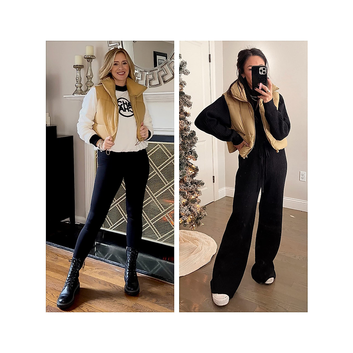 UANEO Cropped Puffer Vest Women Zip Up Stand Collar Sleeveless Padded Crop Puffy Vests (Khaki-S)