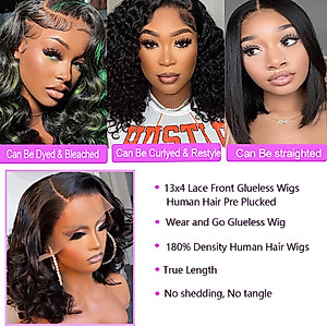 cixhygsa Lace Front Wigs Human Hair Pre Plucked Glueless Wigs for Women Body Wave 13x4 Lace Frontal Wear and Go Wigs for Beginners 180% Density Brazilian Virgin Human Hair Wig(14 Inch)