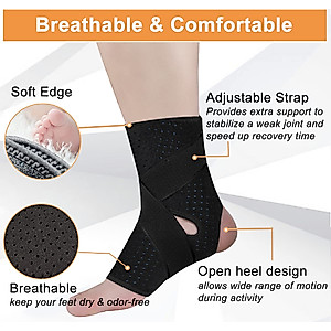 Vinaco 1 Pair Adjustable Compression Ankle Brace for Sprained Ankle, Strong Support & Breathable Ankle Support for Injury Recovery, Joint Pain, Swelling, Man & Women