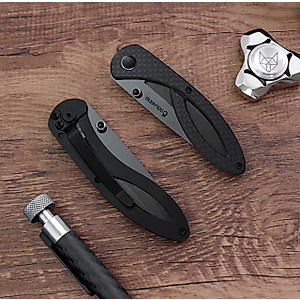 Cool Hand 3.75'' Carbon Fiber Scale Folding Pocket Knife w/ 2.75'' Polished Black Ceramic Blade, Frame Lock, Black Liner
