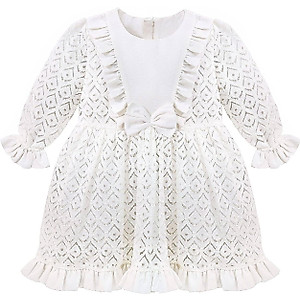 Lilax Girl Lace White Flower Girl Party Princess Boho Dress (12 Months, White)