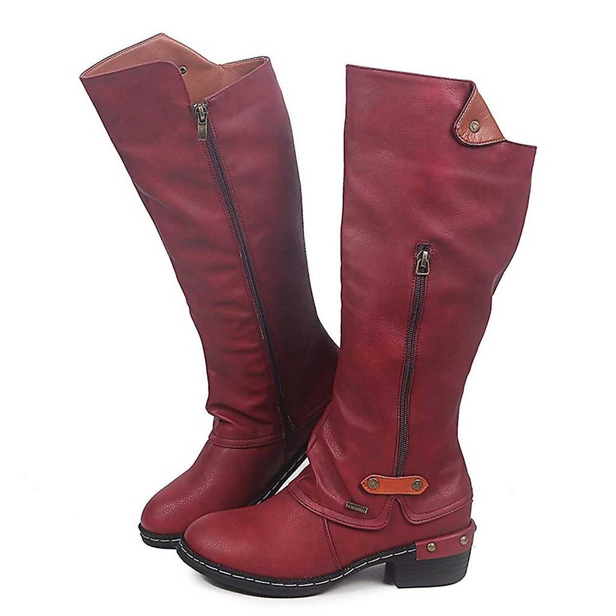 XHLEMON Women Vintage Victorian Gothic Mid Calf Height Boots Casual Lace up Thick High Heels Booties Winter Warm Shoes