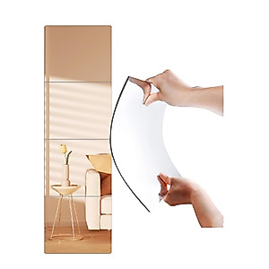 AmasSmile® Wall Mirror Full Length 12'' X 10'' X 4PCS Self Adhesive Acrylic Mirror Tiles Shatterproof 2MM Thick Mirror Stickers Gym Mirrors for Home Gym Door Mirror Make Up Mirror for Bedroom