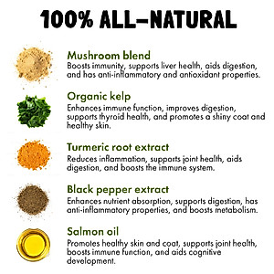 Mushroom Complex Treats for Dogs with Reishi, Shiitake, and Turkey Tail Mushrooms for Cognition and Immune Boosting Supports Digestive Health and Reduces Inflammation DHA EPA Turmeric Kelp 30 Chews