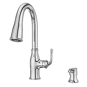 Pfister Rosslyn Kitchen Faucet with Pull Down Sprayer and Soap Dispenser, Single Handle, High Arc, Polished Chrome Finish, F5297RSSRC