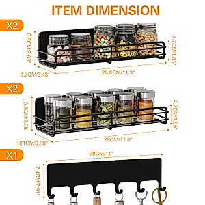 LIVOD 5 Pack Magnetic Spice Rack Organizer, Magnetic Spice Rack for Refrigerator with Metal Hooks, Magnetic Refrigerator Shelf Space Saver for Spice Jars and Seasoning Bottles