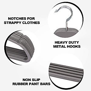 ELONG HOME Grey Plastic Thin Hangers for Clothes 30 Packs, Upgraded Rubberized Hangers Non Slip, Durable Slim Clothing Notches Hangers, 15.7"(40cm) for Petite Adult Women Clothes