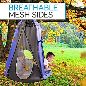 SereneLife Hanging Tent Swing with Hang Kit, Outdoor Tree Swing with Swivel Spinner for Kids (Blue)