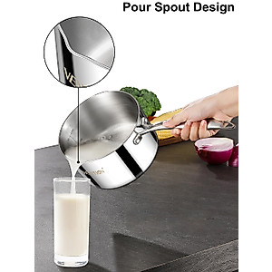 VENTION Tri-Ply Stainless Steel 1 Quart Saucepan with Lid, Bright Small Sauce Pan with Pour Spout, Small Pots for Cooking, Right Hand