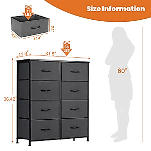 Sweetcrispy 8 Drawers Dresser for Bedroom, Kidsroom Furniture, Tall Chest Tower, Storage Organizer Units for Clothing, Closet, Fabric Bins, Wood Top, Steel Frame, Lightweight, Assemble Tools Include