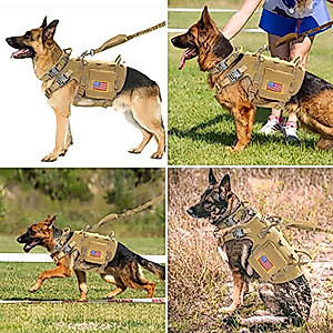 Forestpaw Tactical Dog Vest Harness and Easy Control Training Dog Collar with Bungee Dog Leash Set No Pull Military Dog Harness with Backpack for Medium Large Dogs-Coyote Brown L