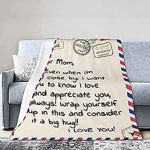 Poitvd Throw Blankets Anniversary Birthday Gift for Mom from Daughter Son, Dear Mom Blanket for Mother's Day, Super Soft Flannel Throw Blankets for Christmas Valentines Day for Bed Couch