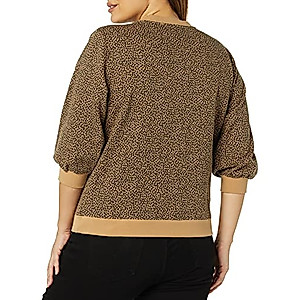 Amazon Essentials Women's French Terry Fleece Sleeve Detail Crewneck Sweatshirt, Camel Cheetah, Large