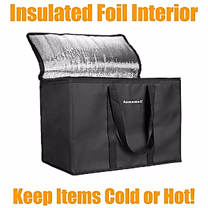 Homemell Insulated Reusable Grocery Shopping Bag with Zippered Top - Hot Delivery Bags Carrier - Keep Frozen Food Cold and Hot Food Warm - Hot Pizza Carrier- Collapsible and Foldable Large Travel Bag - Black Thermal Insulated Cooler Tote Bags