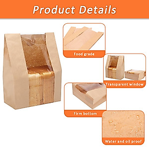 Bread Bags for Homemade Bread Sourdough Bread Bags - 60 Pack - Large Kraft Paper Bakery Bag with Clear Window with Label Seal Stickers for Packaging Baked Food Bread Storage (13.7''x8.2''x3.5'')