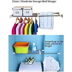 BAOYOUNI Expandable Closet Tension Shelf Storage Rack Heavy Duty Stainless Steel Adjustable Metal Organizer for Wardrobe, Cupboard, Kitchen, Bathroom Use, 19.68-31.49 Inch