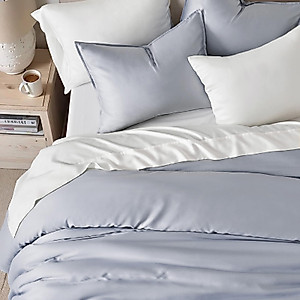 EVERGRACE Tencel Lyocell Cooling Duvet Cover Set King Size 3 Piece, 100% Natural Eucalyptus Lyocell Fiber from Austria, Luxury Silky Soft Comforter Cover with 2 Shams, Pearl Blue, 90"x104"