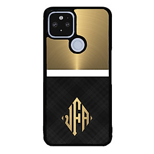 Black and Gold Personalized Diamond Monogram Black Rubber Phone Case Compatible With Google Pixel 8 Pro, 8a, 8, 7a, 7, Pixel 7 Pro, 6a, Pixel 6 Pro, 6, 5, 4a 5G, 4a 4G, 4, 4 XL, 3a, 3a XL, 3, 3 XL