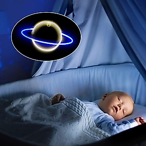 iceagle Neon Signs-Planet Neon Sign|Led Neon Light neon Wall Signs|Battery & USB Powered Light Up Wall Decor|Neon Sign for Bedroom Party Wedding Kids Girls Boy Room,Warmwhite&Blue