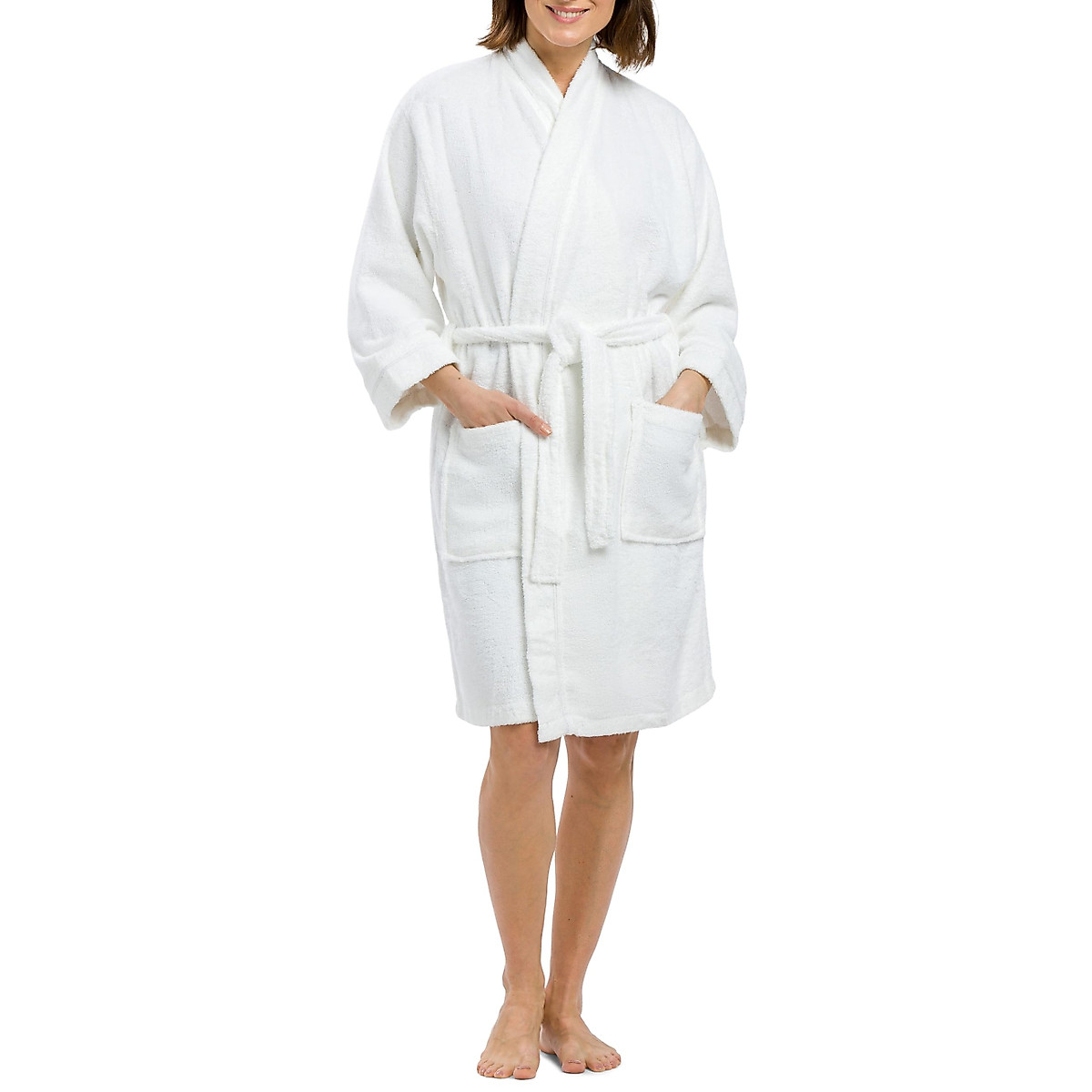 Fishers Finery Women's Short Cotton Terry Bathrobe - NEW & IMPROVED FABRIC (White, M)