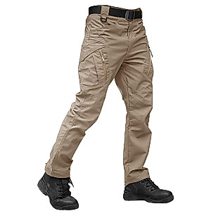 TACVASEN Hiking Pants Lightweight Cargo Pants for Men 9 Pockets Tactical Pants Water Resistant Quick Dry Work Pants for Men Construction Stretch Outdoor Khaki 40