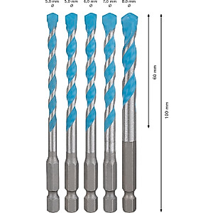Bosch 5X Expert HEX-9 Multi Construction Drill Bit Set (for Concrete, Soft Tiles, Ø 5.5-8 mm, Professional Accessory Impact Drill/Driver, Rotary Drill/Drivers)