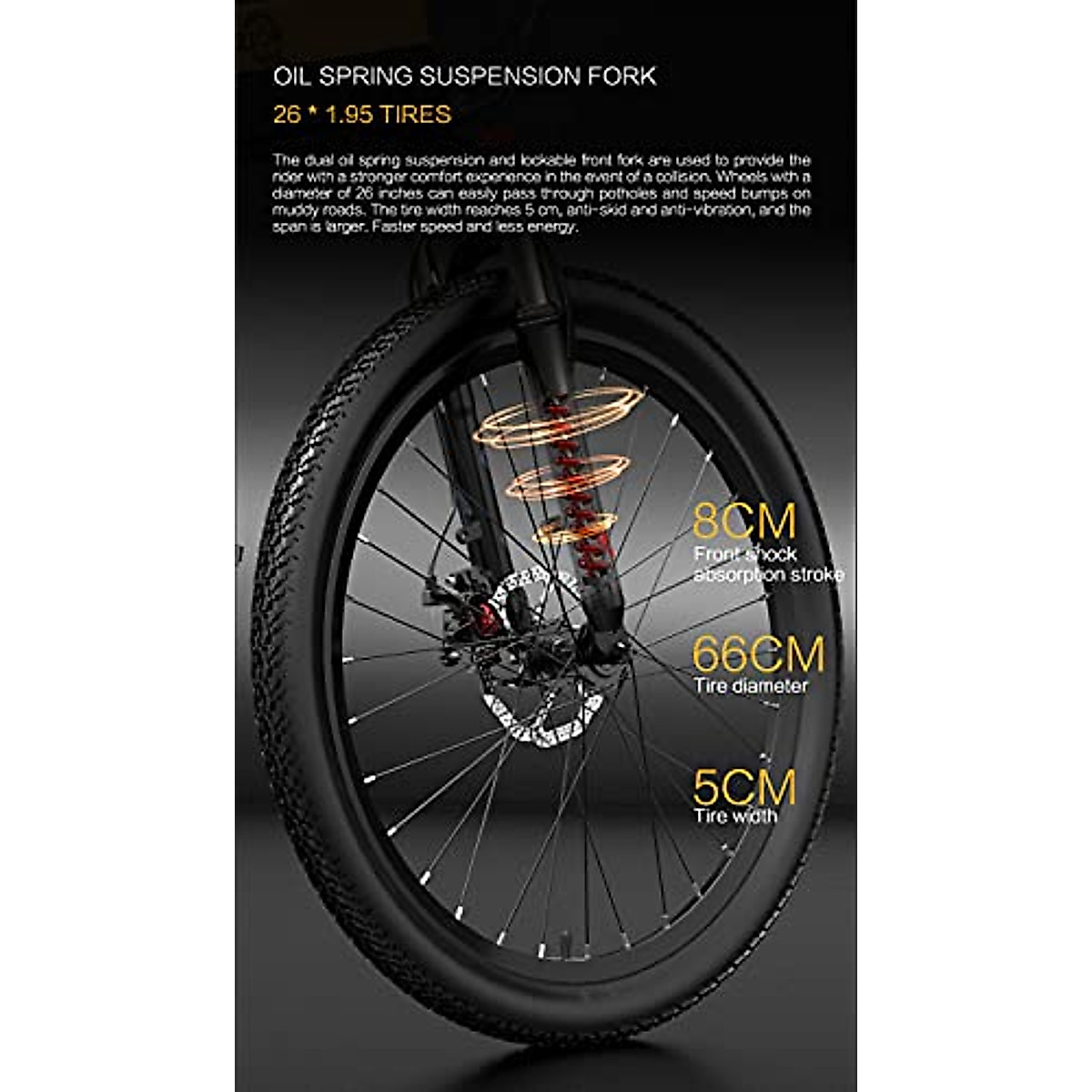 Bezior Electric Bike X500Pro for Adults, Foldable 26" x 1.95 Rubber Tire Electric Bicycle, 500w Motor 48V 10.4Ah Removable Battery, 20MPH Electric Mountain Bike, Suspension Fork, 7 Speed Gears