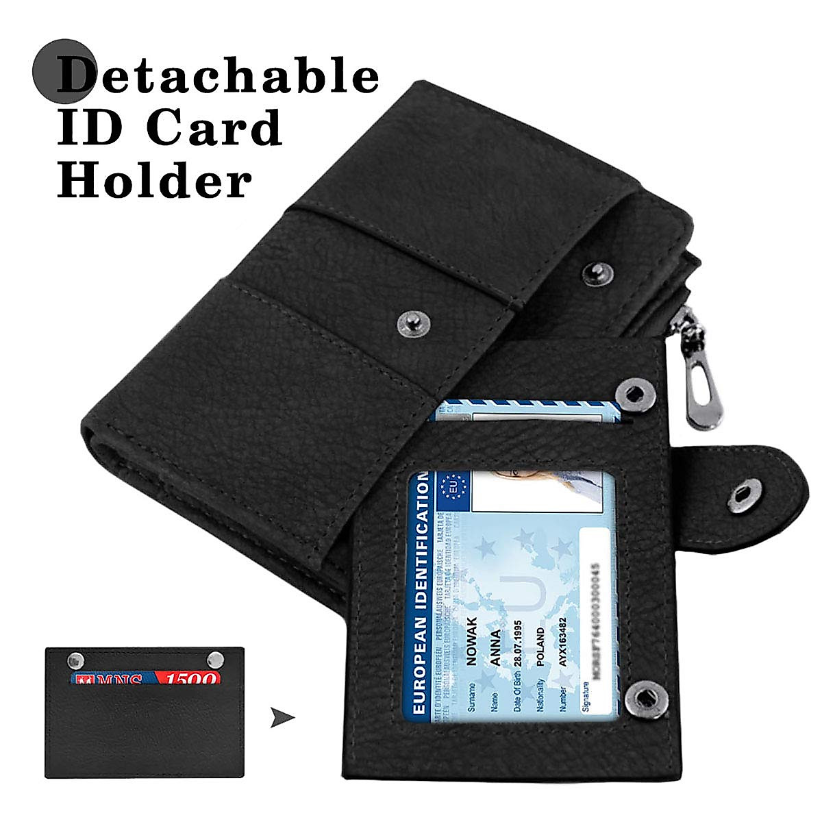 Reocahoo Small Wallets for Women Small Bifold Wallet with Coin Pocket Card Holder Wallet with ID Window Black