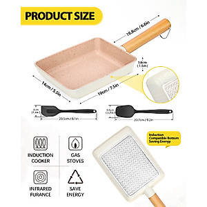 BUNDLEPRO Japanese Omelette Pan, Non Stick Tamagoyaki Eggs Frying Pan, Square Granite Cookware set, 7.1''Small Induction Skillet with Silicone Spatulas for Breakfast
