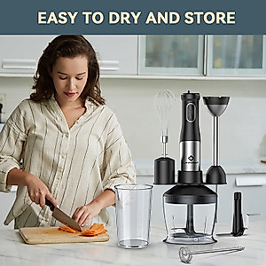 LINKChef 7 in 1 Immersion Blender Scratch Resistant, 2 Titanium Steel Blades 800W Hand Blender, 20 Speed and Turbo Mode Stick Blender Immersion with Whisk, Milk Frother, Food Processor, Beaker