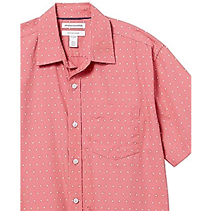 Amazon Essentials Men's Regular-Fit Short-Sleeve Poplin Shirt, Coral Orange/White, Dots, Large