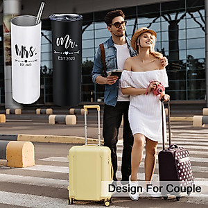 sefsnom Mr and Mrs Gifts Tumbler EST 2023,Bride To Be Gifts Set of 2 Stainless Steel Travel Tumbler for Wedding,Newlyweds Couples Bridal Shower Gift Anniversary 20oz