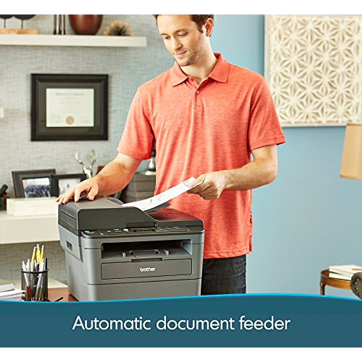 Brother DCP-L25 50DW Monochrome All-in-One Wireless Laser Printer - Print Copy Scan - Mobile Printing - Auto Duplex Printing – Print Up to 36 PPM - Up to 250 Sheets/Tray - ADF + HDMI Cable