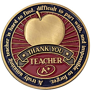 Teacher Appreciation Coin, Thank You Teacher Gift, Pass Along Pocket Token of Gratitude for Teachers and Educators, Antique Gold-Color Plated Proverbs 9:9 Challenge Coin