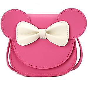 Ondeam Little Mouse Ear Bow Crossbody Purse,PU Shoulder Handbag for Kids Girls Toddlers(Rose Pink)