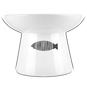 Yangbaga Cat Raised Food/Water Bowl for Elder Big Cats, Non-Skid 4.8x6.4in Premium Ceramic Cat Bowls with Stand, Sturdy and Anti-Fall… (White)