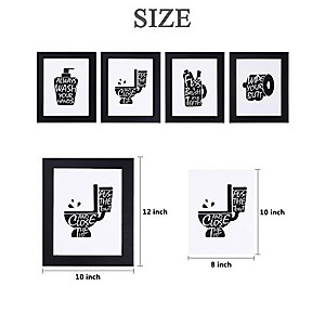 Bathroom Decor Wall Art Prints with Paper Frames;Funny Bathroom Wall Signs Wash Brush Floss Flush Black and White Bathroom Canvas Artwork Poster Carboard Frames 8×10inch set of 4(Black and White) (B)
