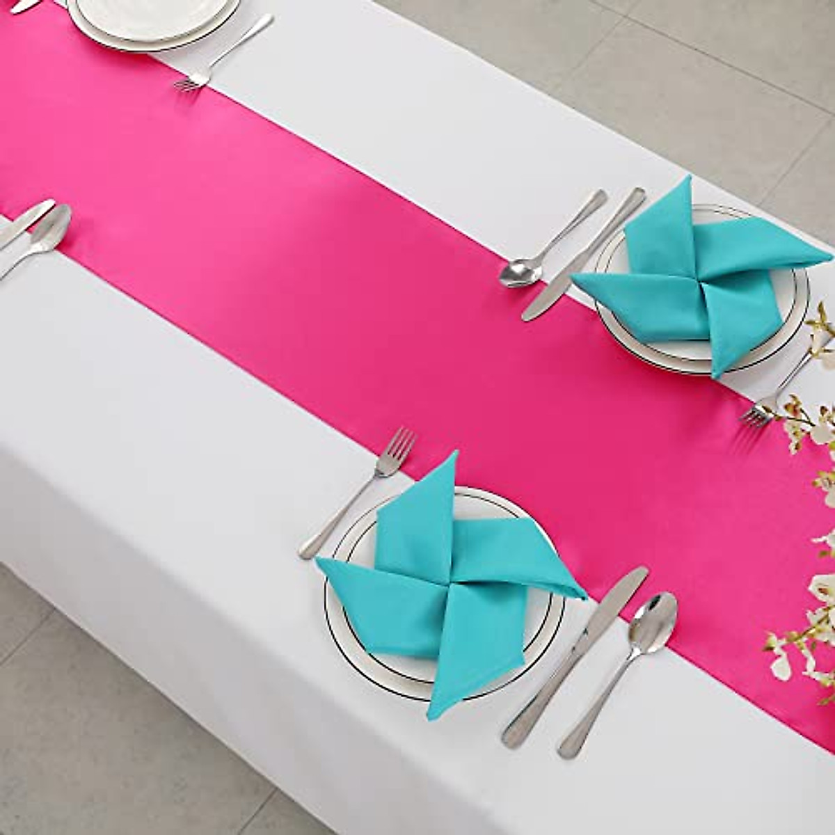 Horbaunal 12 Pack Hot Pink Satin Table Runner 12 x 108 Inch, Smooth Table Runners for Wedding Banquets Birthday Party
