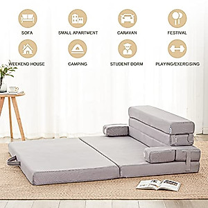 Lazyzizi Sleep 4 Inch Foldable Mattress, Portable Floor Mattress Couch with Headrest, Washable Cover, Foldable Foam Couch Full for Guest Bed, Folding Sofa Bed, Camping, Road Trip， Dark Grey