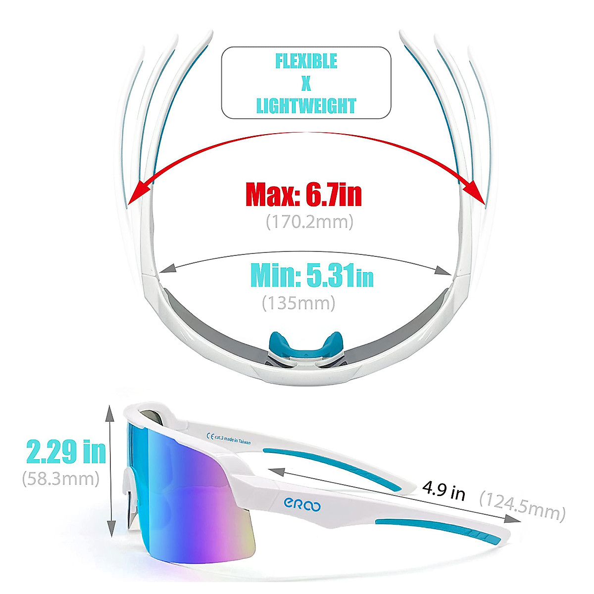 EAZYRUN ER00 Medium to Large blue Polarized shield sports sunglasses for men, 100% baseball ski biking cycling running beach volleyball