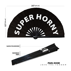 Super Horny Hand Fan Foldable Bamboo Circuit Rave Hand Fan Funny Gag Words Expressions Statement Gifts Festival Accessories (Black)