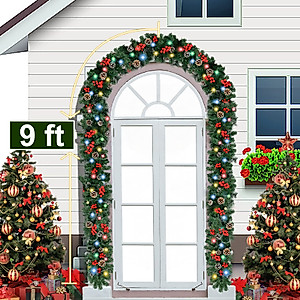 Treetim 9 Ft Christmas Garland with 100 LED Lights and Remote Control, Battery Operated Pre-Lit Xmas Garland of 9 Light Modes and Timer, Suitable for Indoor Outdoor Mantle Fireplace(Color)