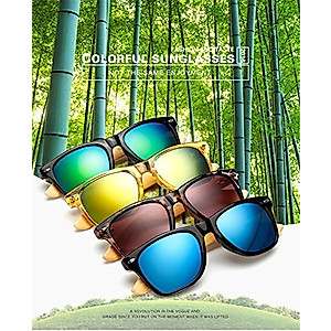 Long Keeper Bamboo Wood Arms Sunglasses for Women Men (Black, Blue)