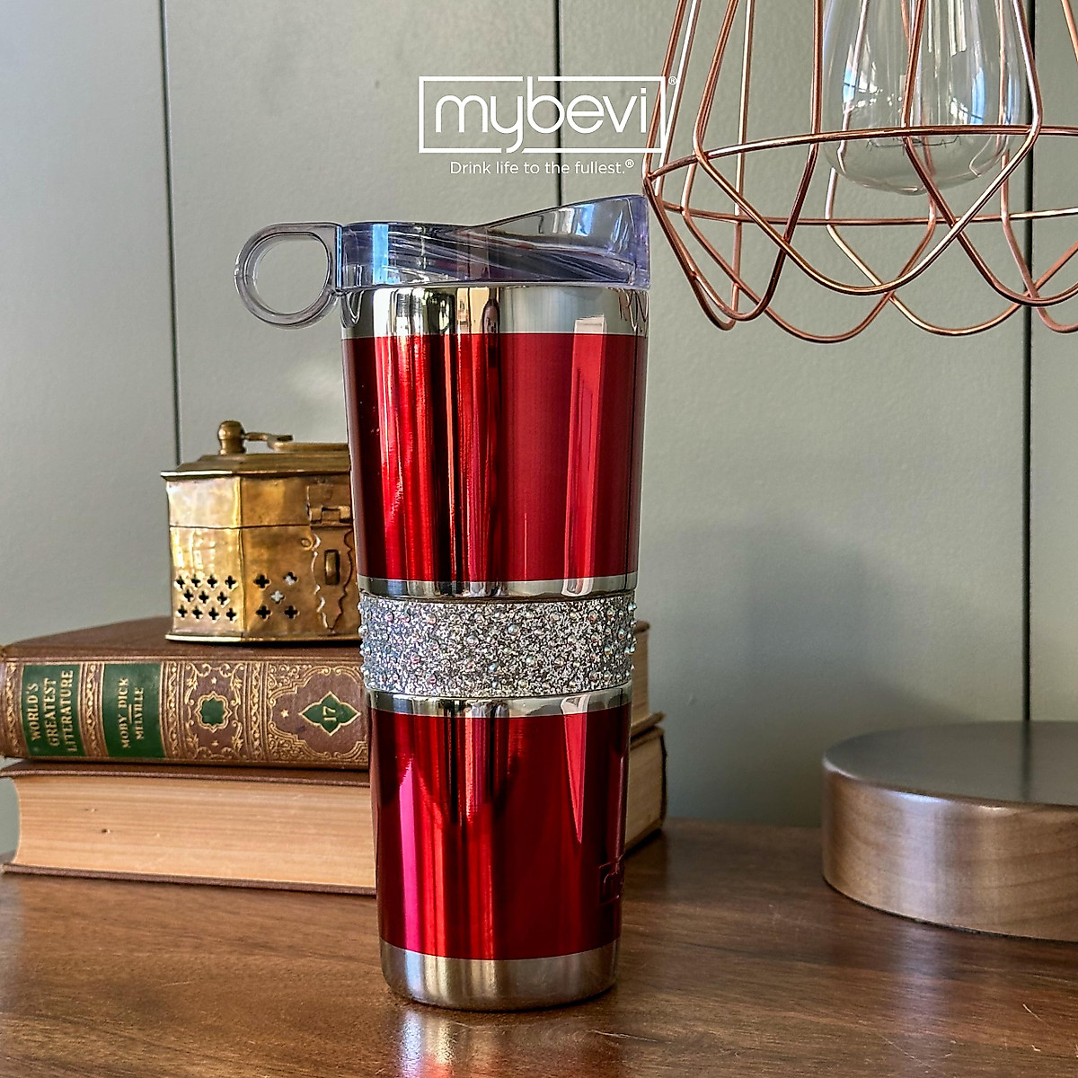 MyBevi Hollywood Insulated Tumblers, Premium Grade Stainless Steel Hydration Sport Bottle - Hot & Cold, Leak-Resistant Lid, BPA-Free | 20 oz, Red