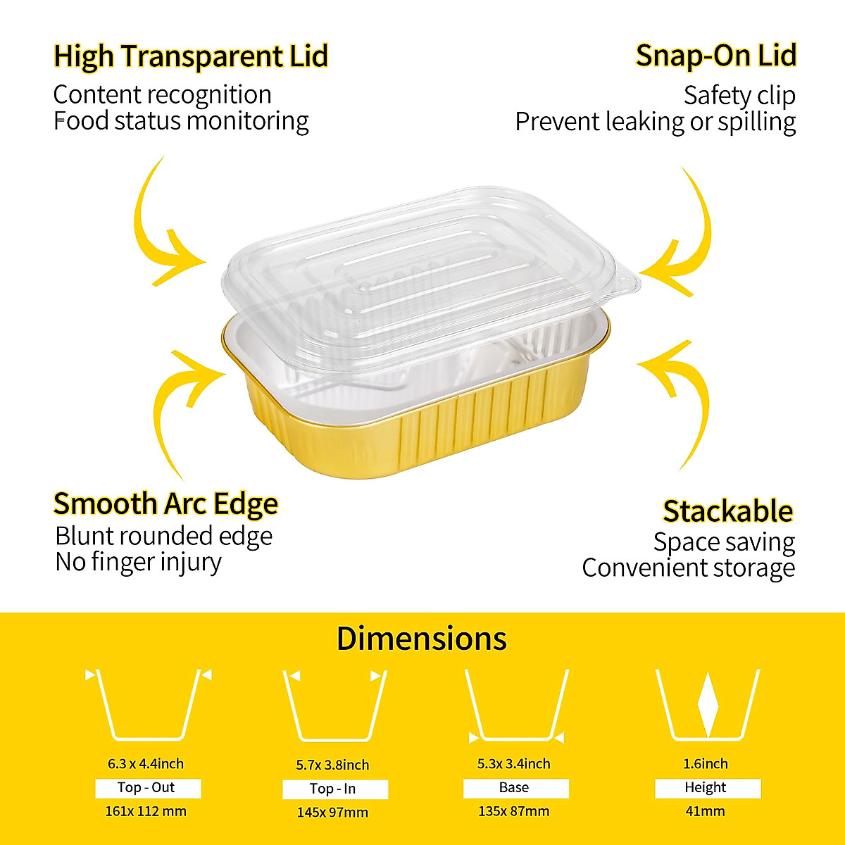 Small Aluminum Pans with Lids Heavy Duty - (40 Pack + 40 Lids, 6.3"×4.4") 1.2 LB Tin Foil Food Containers with Lids, Disposable Tin Foil Pans with Lids for Baking, Meal Prep, Freezer and Takeout